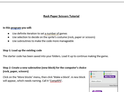 ks2 ks3 rock paper scissors tutorial subroutines teaching resources