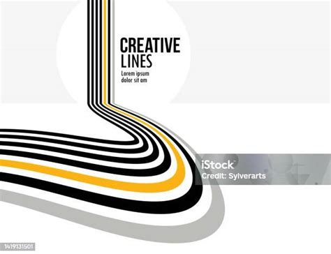 노란색 요소 추상 벡터 배경 선형 원근 일러스트 레이션 아트 수평선으로 가는 도로가 있는 원근면에서 3d 흑백 선 3차원 형태에 대한 스톡 벡터 아트 및 기타 이미지