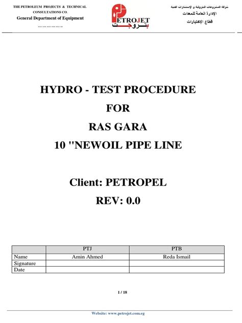 Hydro Test Procedure Pdf Pipe Fluid Conveyance Liquids