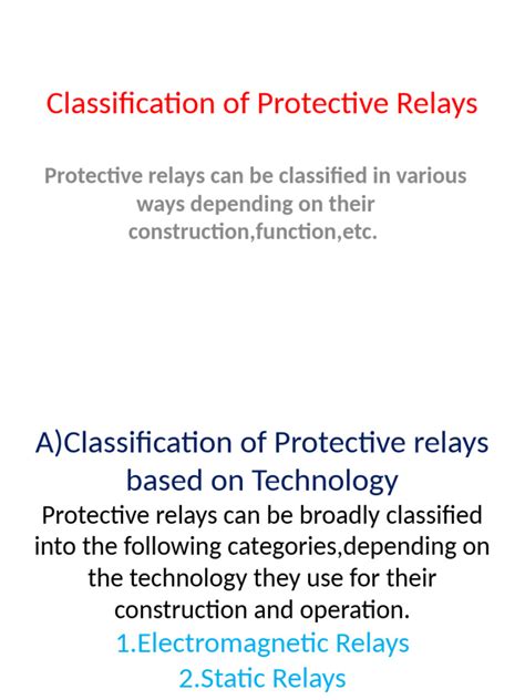 Classification Of Protective Relays Pdf Relay Electronic Circuits