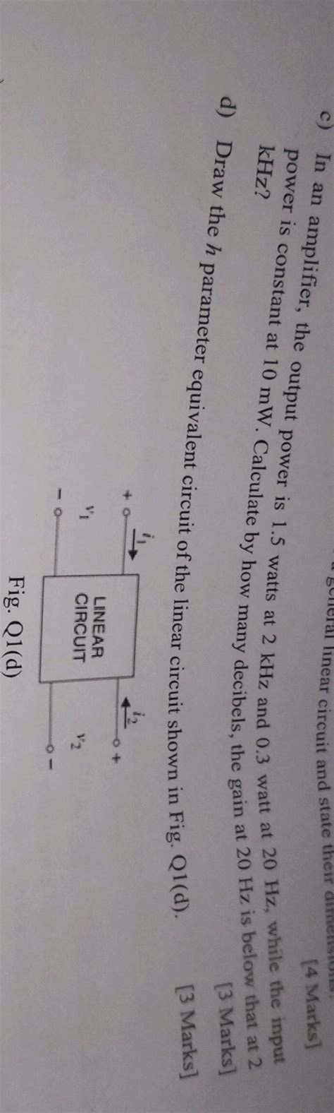 D Draw The H Parameter Equivalent Circuit StudyX