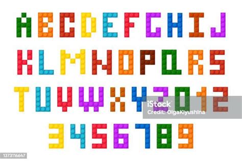 플라스틱 구성은 글꼴 알파벳 문자 및 숫자를 차단합니다 벡터 일러스트레이션 벽돌에 대한 스톡 벡터 아트 및 기타 이미지 벽돌 플라스틱 놀기 Istock