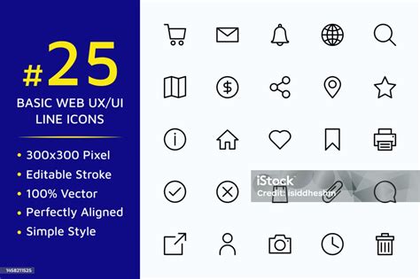 배경에 격리된 선 스타일 디자인의 기본 웹 Ux Ui 벡터 아이콘 집합입니다 편집 가능한 획 책갈피에 대한 스톡 벡터 아트 및