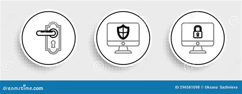 Set Line Lock On Computer Monitor Screen Door Handle And Computer