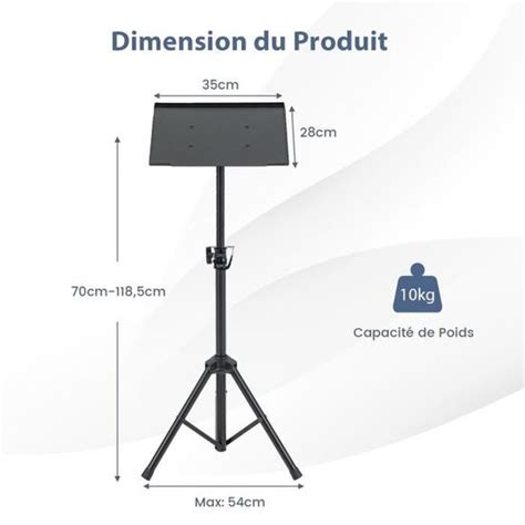 Costway Trépied Pour Projecteur Hauteur Réglable 70 118 5cm Plateau