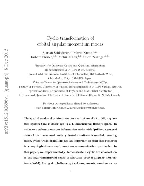 Pdf Cyclic Transformation Of Orbital Angular Momentum Modes