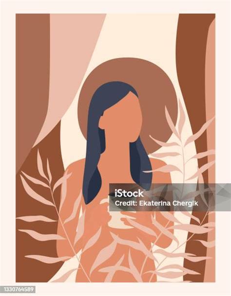 여성 모양의 추상적 실루엣과 복고풍 배경에 머그잔 벽 장식 표지 포스터 소셜 미디어 디자인을위한 따뜻한 파스텔 색상의 여성의