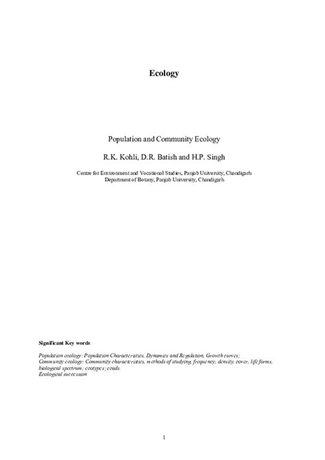 Pdf Ecology Population And Community Ecology