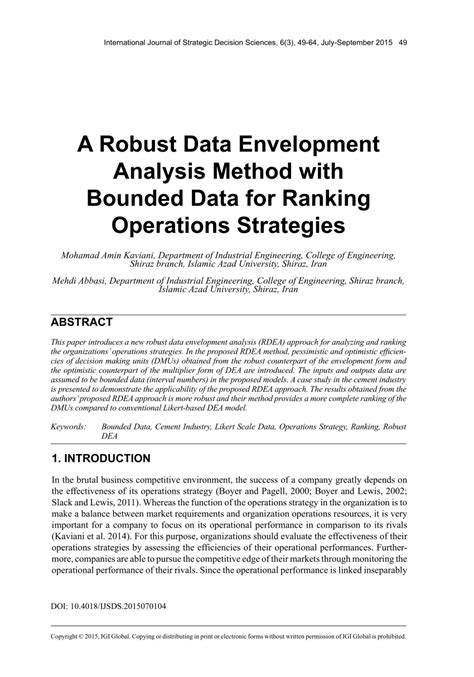 Pdf A Robust Data Envelopment Analysis Method With Bounded Data For Ranking Operations Strategies