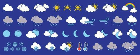 Weather Forecast Icon Set Weather Flat Icons Collection Meteorology