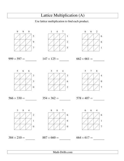 Lattice Multiplication Three Digit By Three Digit A