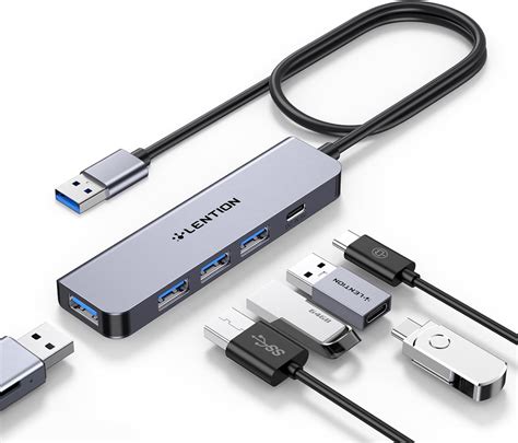 Lention 2ft Long Cable Usb 3 Multiport Adapter Ultra Slim Usb 3 Hub