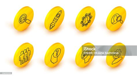 내부에 기어가 있는 인간 헤드 램프 전구 물음표 사용자 그룹 검색 사람들을 위한 돋보기 프로젝트 팀 베이스 로켓 우주선 화재 및 아이콘을 설정합니다 벡터 3차원 형태에 대한