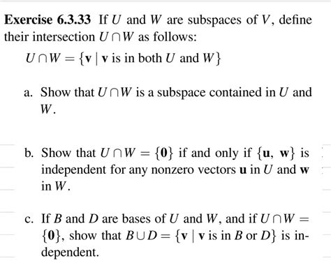 solved exercise 6 3 33 if u and w are subspaces of v define