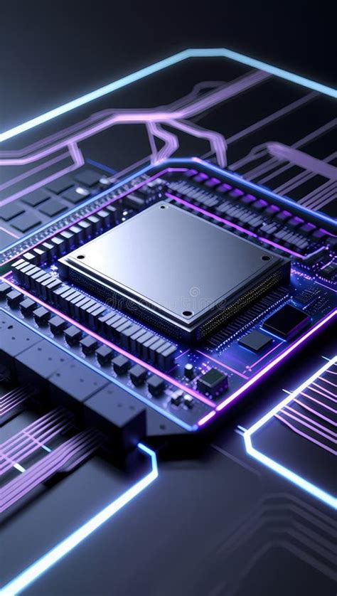 Futuristic Microchip On Illuminated Circuit Board Ai Circuit Stock Image Image Of Illuminated