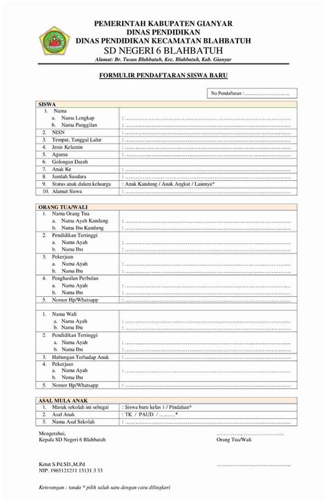 Formulir Pendaftaran Siswa Baru Sd Diary Guru