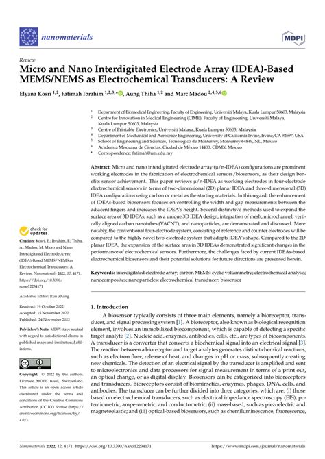 Pdf Micro And Nano Interdigitated Electrode Array Idea Based Mems