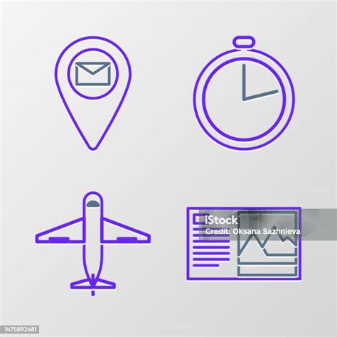 선 엽서 비행기 스톱워치 및 자리 표시자를 지도 용지 아이콘에 설정합니다 벡터 계시기에 대한 스톡 벡터 아트 및 기타 이미지 계시기 고무도장 고풍스런 Istock