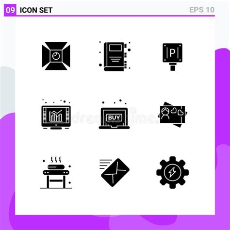 Modern Set Of 9 Solid Glyphs And Symbols Such As Click Laptop Board Report Graph Stock