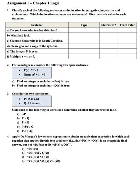 Solved Assignment 1 Chapter 1 Logic 1 Classify Each Of Chegg Com