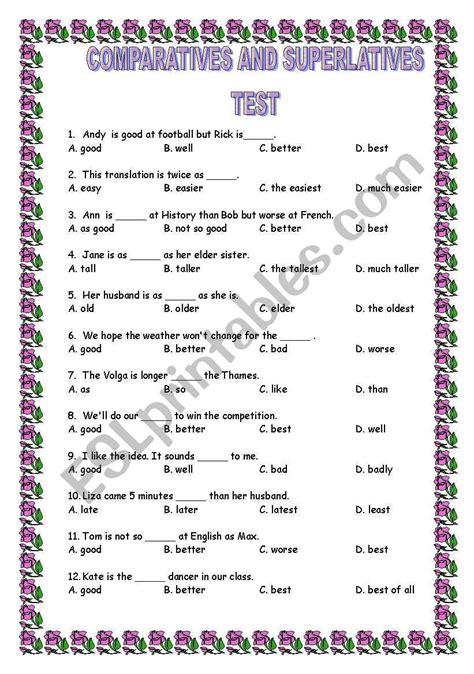 Comparatives And Superlatives Multiple Choice Quiz Esl Worksheet By Images