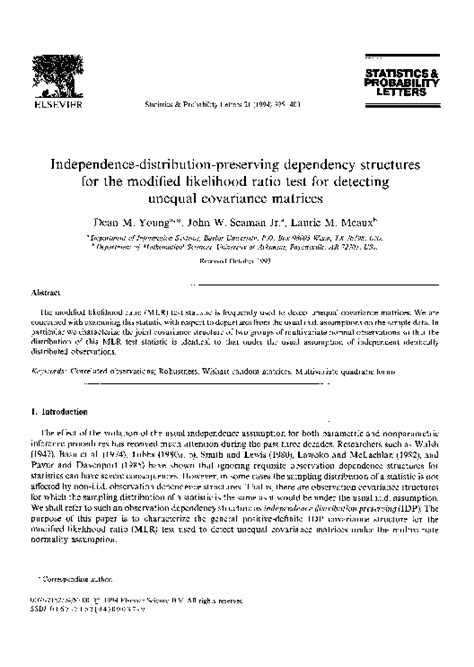 Pdf Independence Distribution Preserving Dependency Structures For The Modified Likelihood