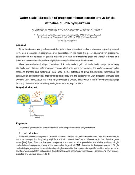Pdf Wafer Scale Fabrication Of Graphene Microelectrode Arrays For The Detection Of Dna