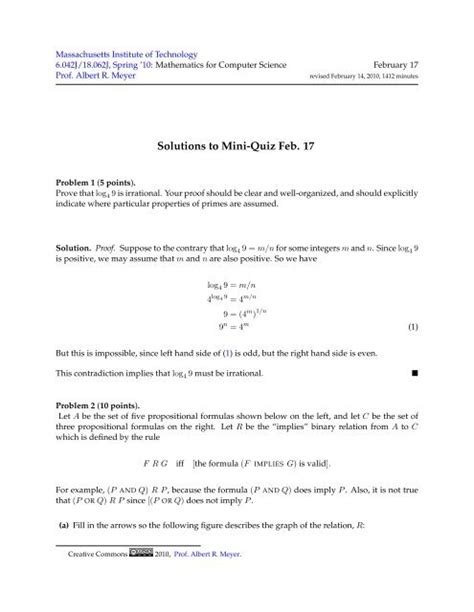6 042j Mathematics For Computer Science Mini Quiz 01 Solutions