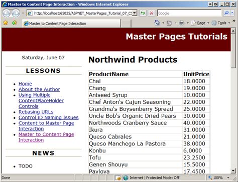 Interacting With The Content Page From The Master Page Vb Microsoft