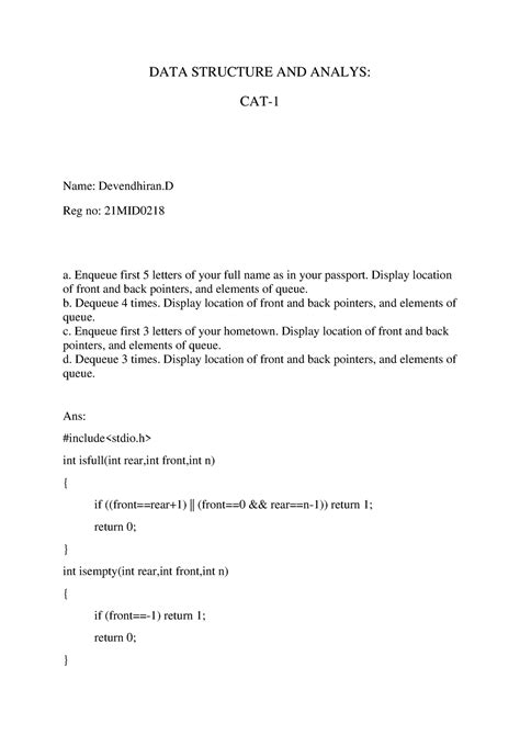 Data Structure Cat 1 Converted Data Structure And Analys Cat Name Devendhiran Reg No 21mid