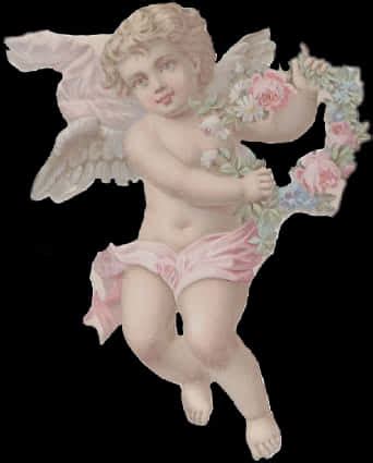 Download Vintage Cherubwith Floral Garland