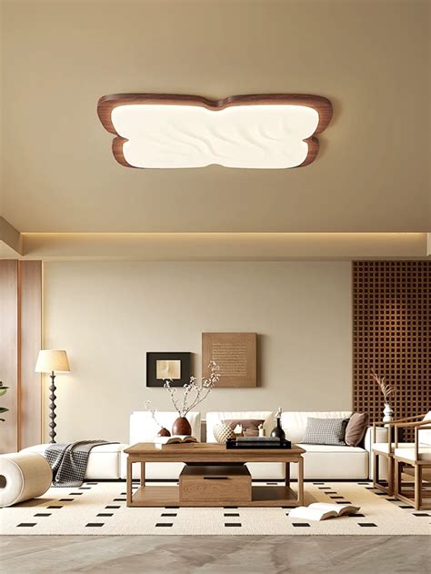 复古客厅灯中古胡桃木纹原木奶油风个性创意护眼卧室书房吸顶灯 天猫 花瓣网