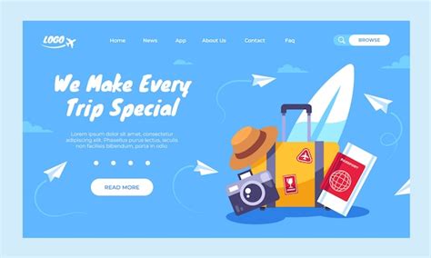 플랫 여행 및 탐사 방문 페이지 템플릿 무료 벡터