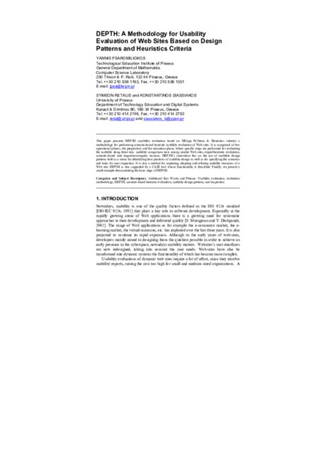 Pdf Depth A Methodology For Usability Evaluation Of Web Sites Based On Design Patterns And