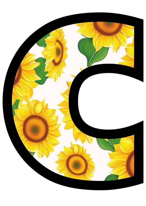 Sunflower Floral Alphabet Letter C With Yellow Sunflower Pattern