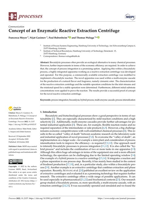 Pdf Concept Of An Enzymatic Reactive Extraction Centrifuge