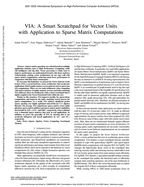 via a smart scratchpad for vector units with application to sparse matrix computations pavon