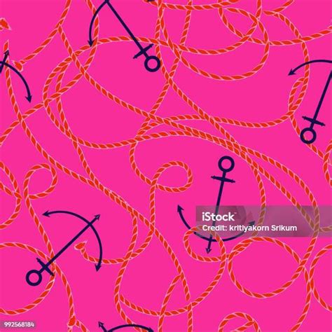 여름 유행 벡터 여름 항해 분위기 원활한 벡터 원활한 패턴 바다 로프와 앵커 디자인에 대한 스톡 벡터 아트 및 기타 이미지