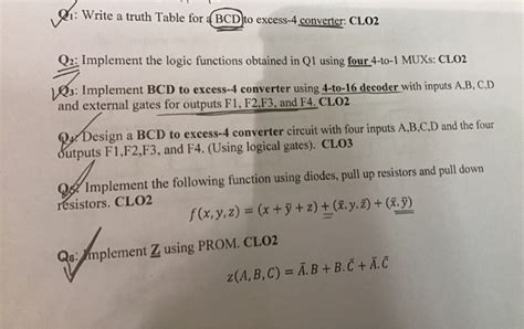 Solved Q Write A Truth Table For A BCD To Excess Chegg Com