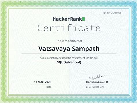 Vatsavaya Sampath On Linkedin Hackerrank Sql