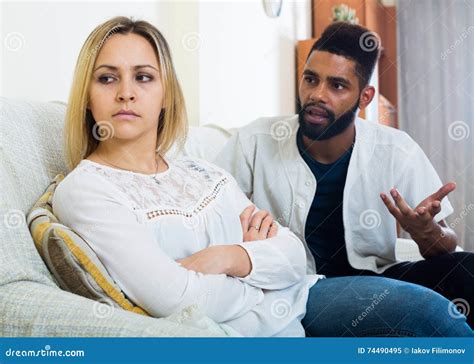 Offended Black Guy Having Bad Fight With Girlfriend And Shouting Stock