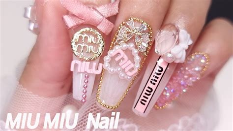 분홍분홍 Pink Miu Miu 미우미우네일⭐ 명품네일 셀프네일 픽시네일 스티커네일 Miu Miu Nail
