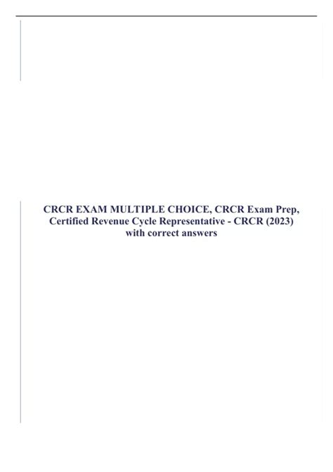 CRCR EXAM MULTIPLE CHOICE CRCR Exam Prep Certified Revenue Cycle Representative CRCR