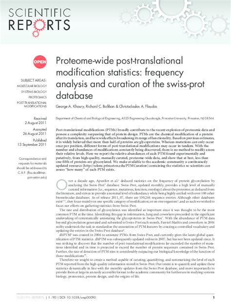 Pdf Proteome Wide Post Translational Modification Statistics Frequency Analysis And Curation