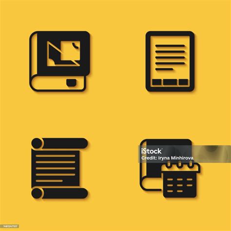기하학 일일 종이 메모장 법령 양피지 스크롤 및 긴 그림자가있는 전자 책 리더 아이콘에 대한 책을 설정합니다 벡터 0명에 대한 스톡 벡터 아트 및 기타 이미지 Istock
