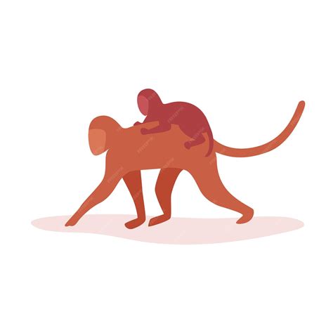 Mono Madre Caminando Con Mono Bebé En La Espalda Ilustración De Vector De Dibujos Animados Plana