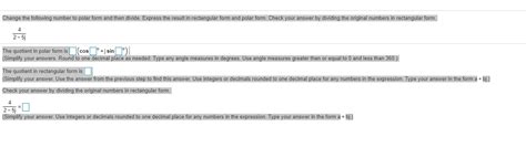 Solved Change The Following Number To Polar Form And Then Chegg Com