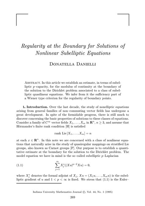 Pdf Regularity At The Boundary For Solutions Of Nonlinear Subelliptic