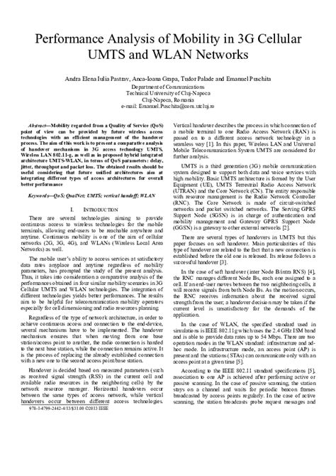 Pdf Performance Analysis Of Mobility In 3g Cellular Umts And Wlan Networks