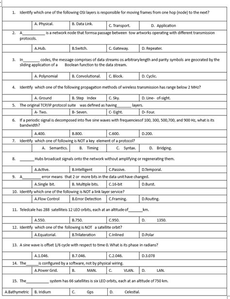 Solved 1 Identify Which One Of The Following OSI Layers Is Chegg Com